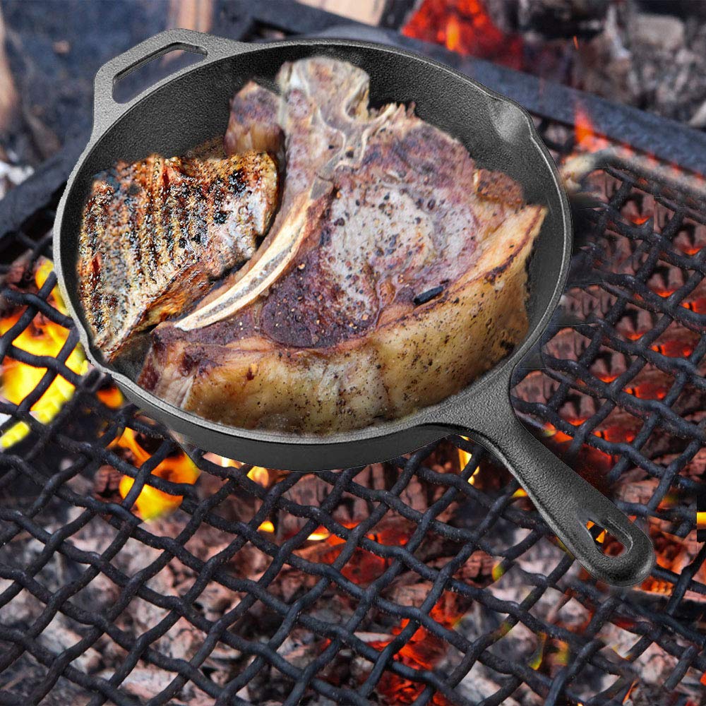 La Cuisine 12 Inch Cast Iron Skillet Frying Pan with Matte Black Enamel Coating Silicone Thermal Resistant Handle Sleeve is included. Ideal for both Indoor and Outdoor, Oven Safe