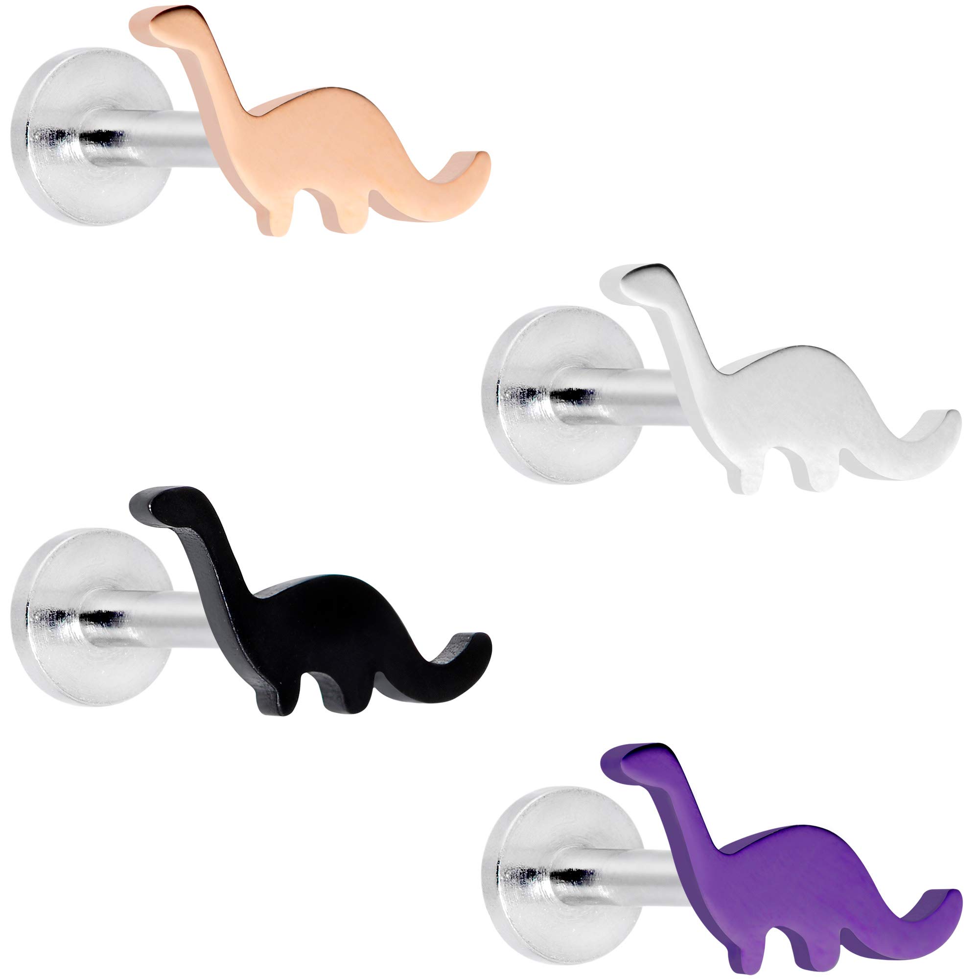 Body Candy 4Pc 16G Steel Cool Color Dinosaurs Internally Threaded Labret Monroe Lip Ring Tragus Set 8mm