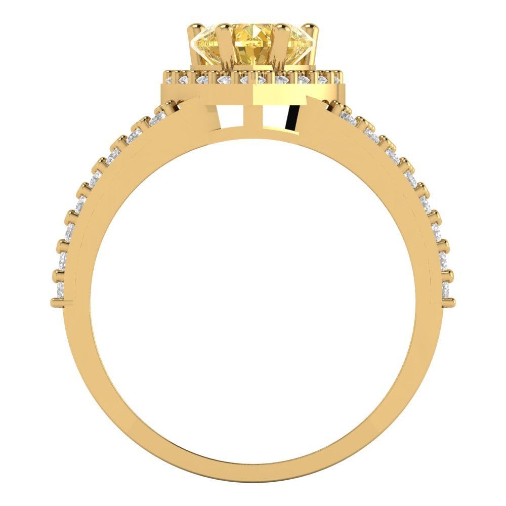 Clara Pucci 1.72ct Heart cut Custom Engraving Solitaire Halo split shank Natural Citrine Statement Art Deco Ring 14k Yellow Gold Size 7