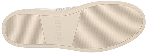 BOSS Men's Rhys Low Profile Cupsole Sneaker with Side Logo, Cloud White/Brown, 10