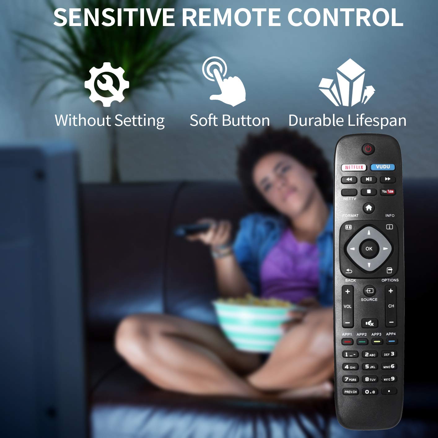 New 2 Packs Universal Remote Control for Philips TV Remote Replacement for LCD LED 4K UHD Smart TV NH500UP
