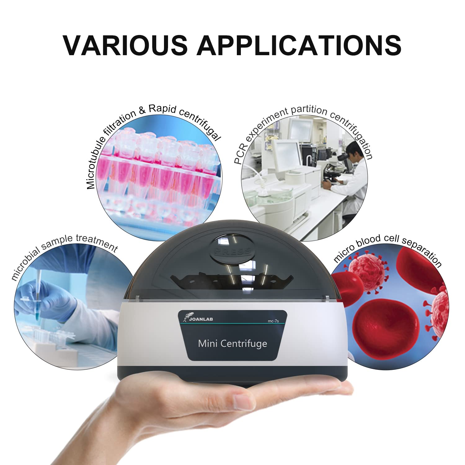 Lab Mini Centrifuge Machine Bechtop Microcentrifuges 4000rpm/7000rpm Adjustable 3 in 1 Rotor for 0.2/0.5/1.5/2mL Tube Capacity