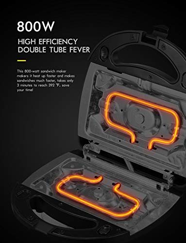 Yabano Sandwich Maker, Waffle Maker, Toaster and Electric Panini Press Grill with Non-stick Coating Plate, Easy to Clean, Heating Up Fast, Black
