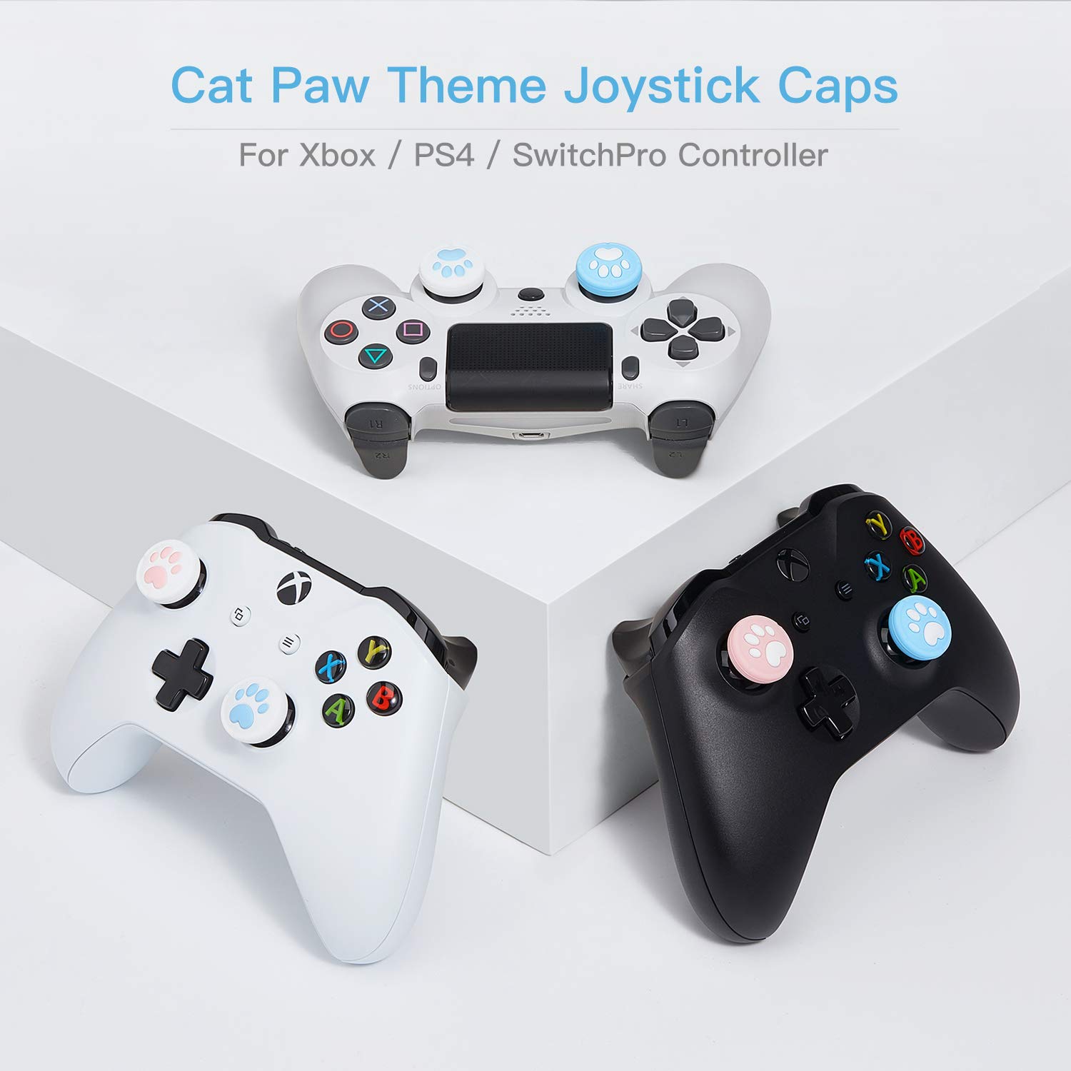LeyuSmart Thumb Grip Caps for Playstation5 PS5 PS4 Xbox Switch Pro Controller,Cat Paw Thumbstick Caps for Joystick (Black)