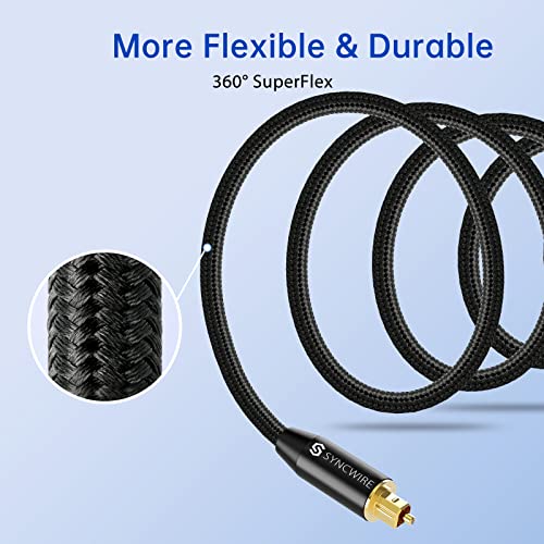 Syncwire Digital Optical Audio Cable 10 Feet, [24K Gold-Plated, Durable Nylon] Fiber Optic Toslink Cord Compatible with Sound Bar, Home Theater, TV, Playstation, Samsung Black