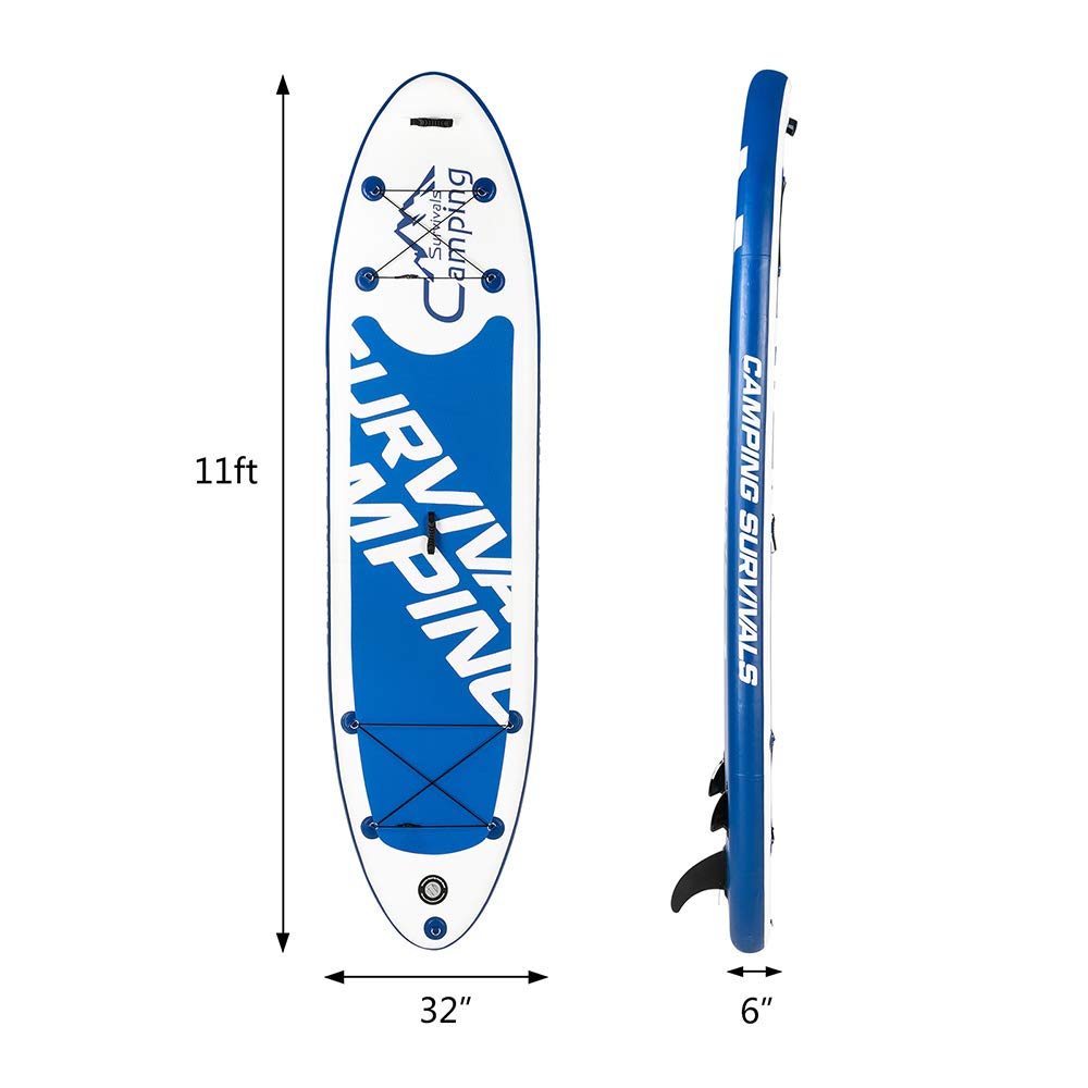 CampingSurvivals 11' Adult Inflatable SUP Stand Up Paddle Board White & Dark Blue & Black