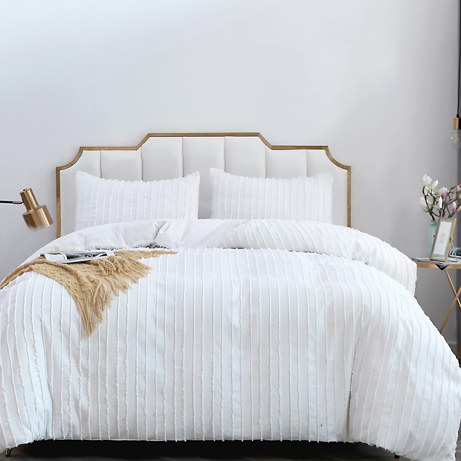 YUNDO Duvet Cover Queen Size Set, Ultra Soft Washed Microfiber Queen Comforter Cover Set, 3 Piece Bedding Set, 1 Duvet Cover with 2 Pillow Shams, 90 X 90 Inches (Queen, White)