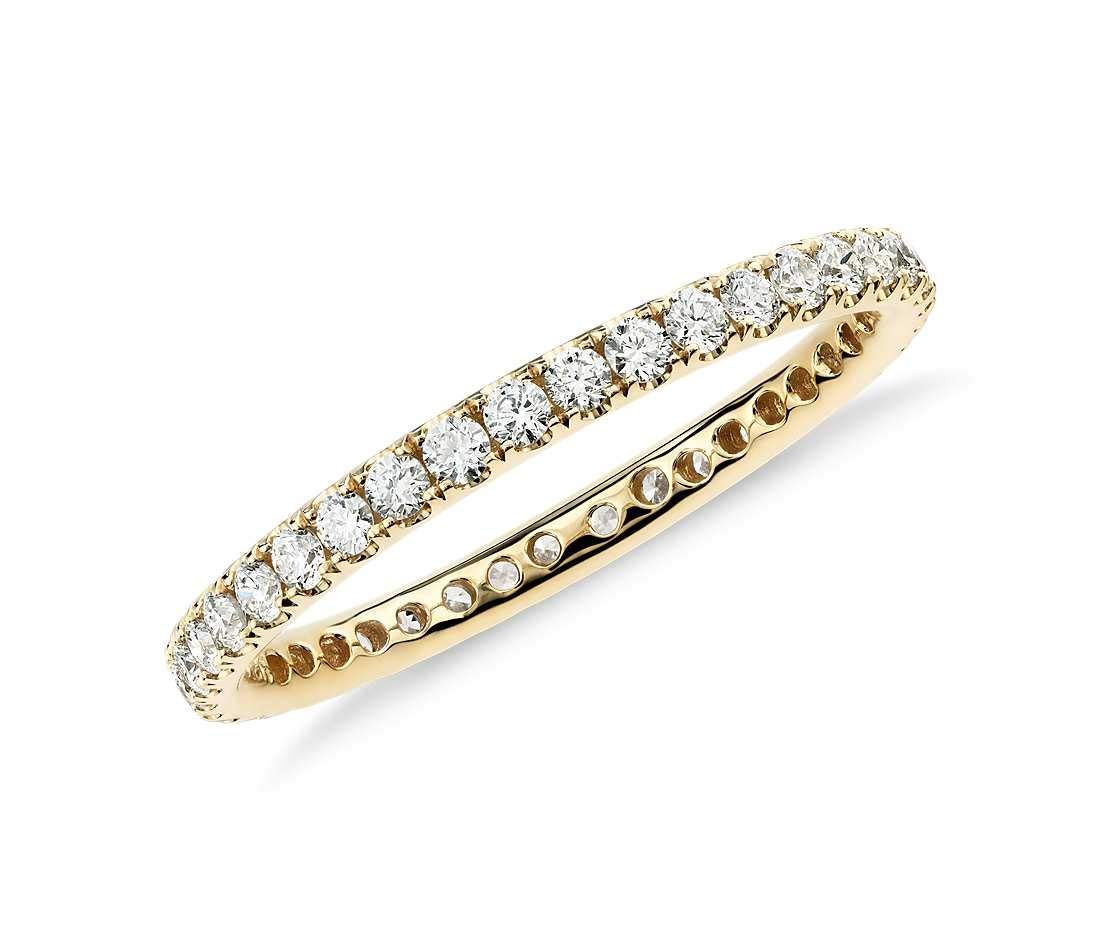 Blocaci 14k White Rose Yellow Gold Wedding Bands 1/2 Carat (ctw) Comfort Fit Eternity Petite Micropave Moissanite Wedding Rings for Women