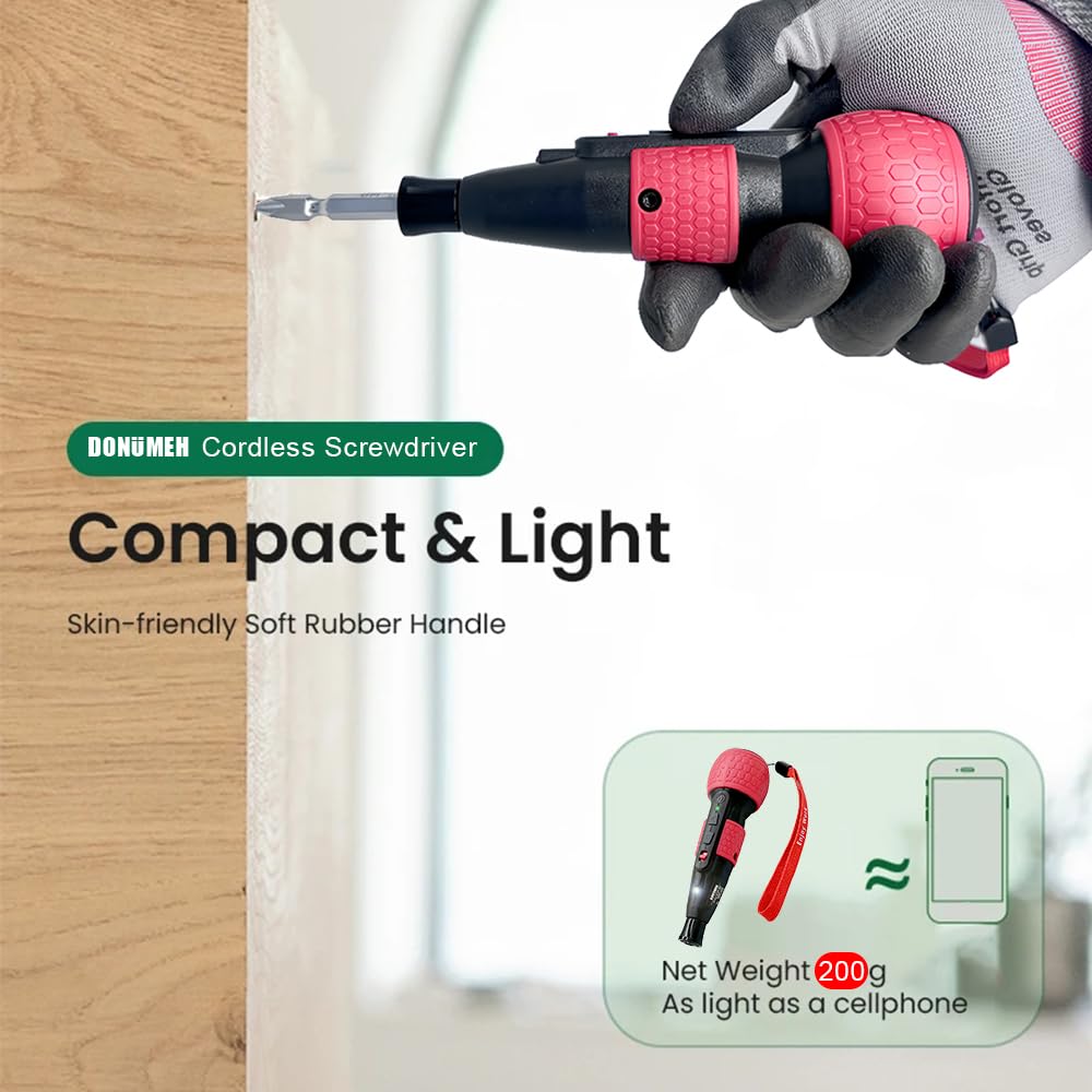 DONUMEH Cordless Electric Screwdriver 3.6V Power Tool Mini Drill Rechargeable Lithium Battery Torque adjustment Automatic And Manual Led Light Home Gadget Maintenance (RED)