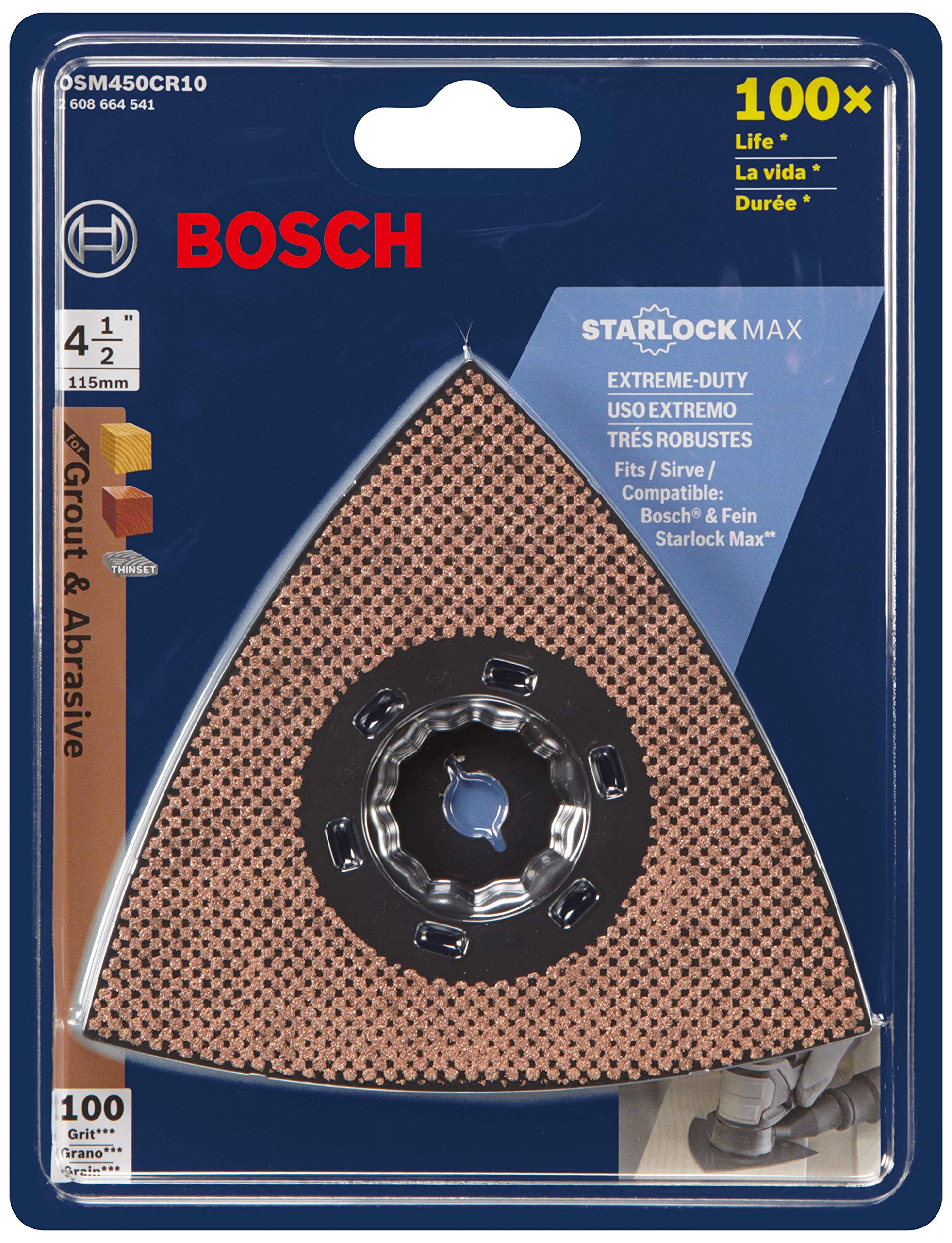 BOSCH OSM450CR10 1-Piece StarlockMax 100-Grit Oscillating Multi-Tool Carbide Delta Sanding Pad for Extreme-Duty Application in Grout and Abrasive