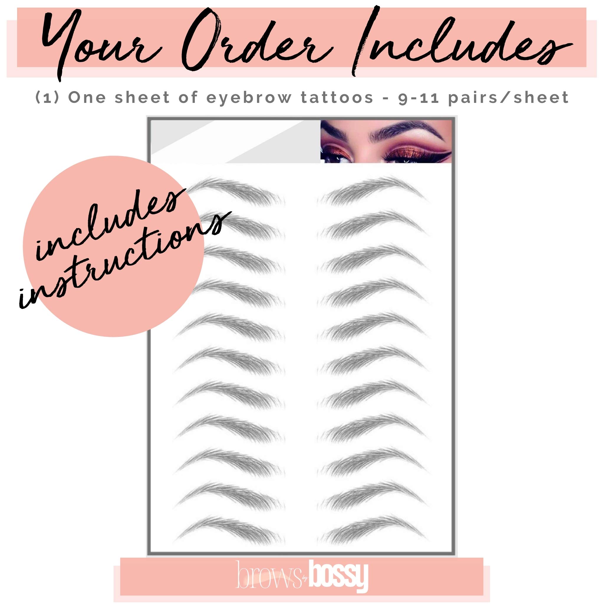 Brows by Bossy Variety Styles Temporary Eyebrow Tattoos Waterproof Eyebrow Stickers, False Tattoos Hair Like Peel Off Instant Transfer Brows Women And Men Natural Strokes, Shaping, Tint (brown)