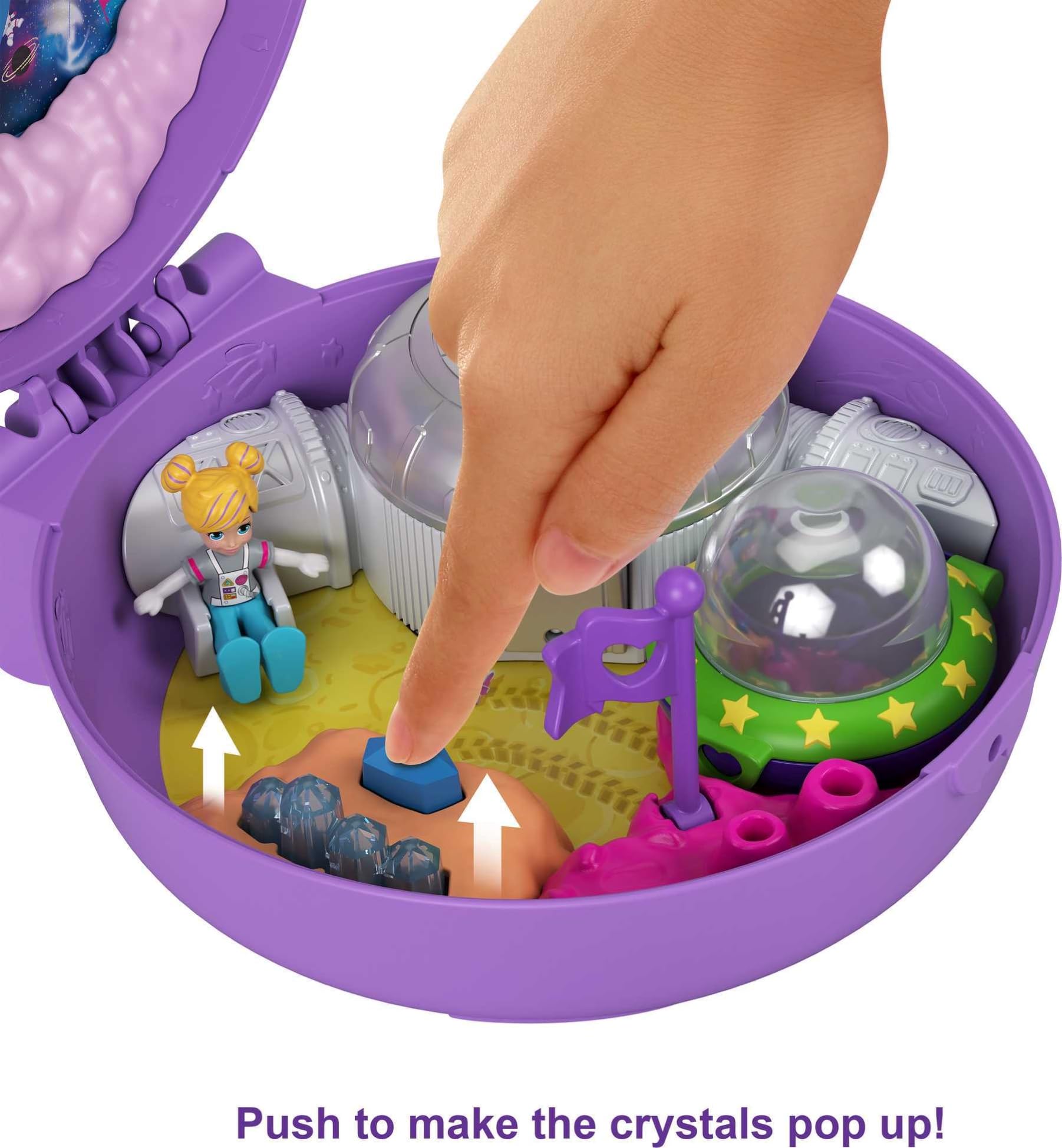 Polly Pocket Playset with 2 Micro Dolls, Toy Car & Surprise Accessories, Saturn Space Explorer Compact for Travel