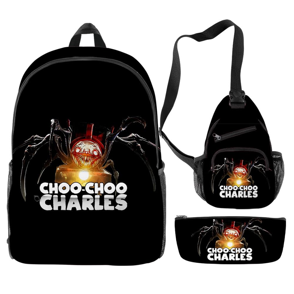 BQXZAKG Choo-Choo Charles Backpack Merch Rucksack Zip Pack Daypacks Video Game Cosplay Travel Bag Three Piece Set