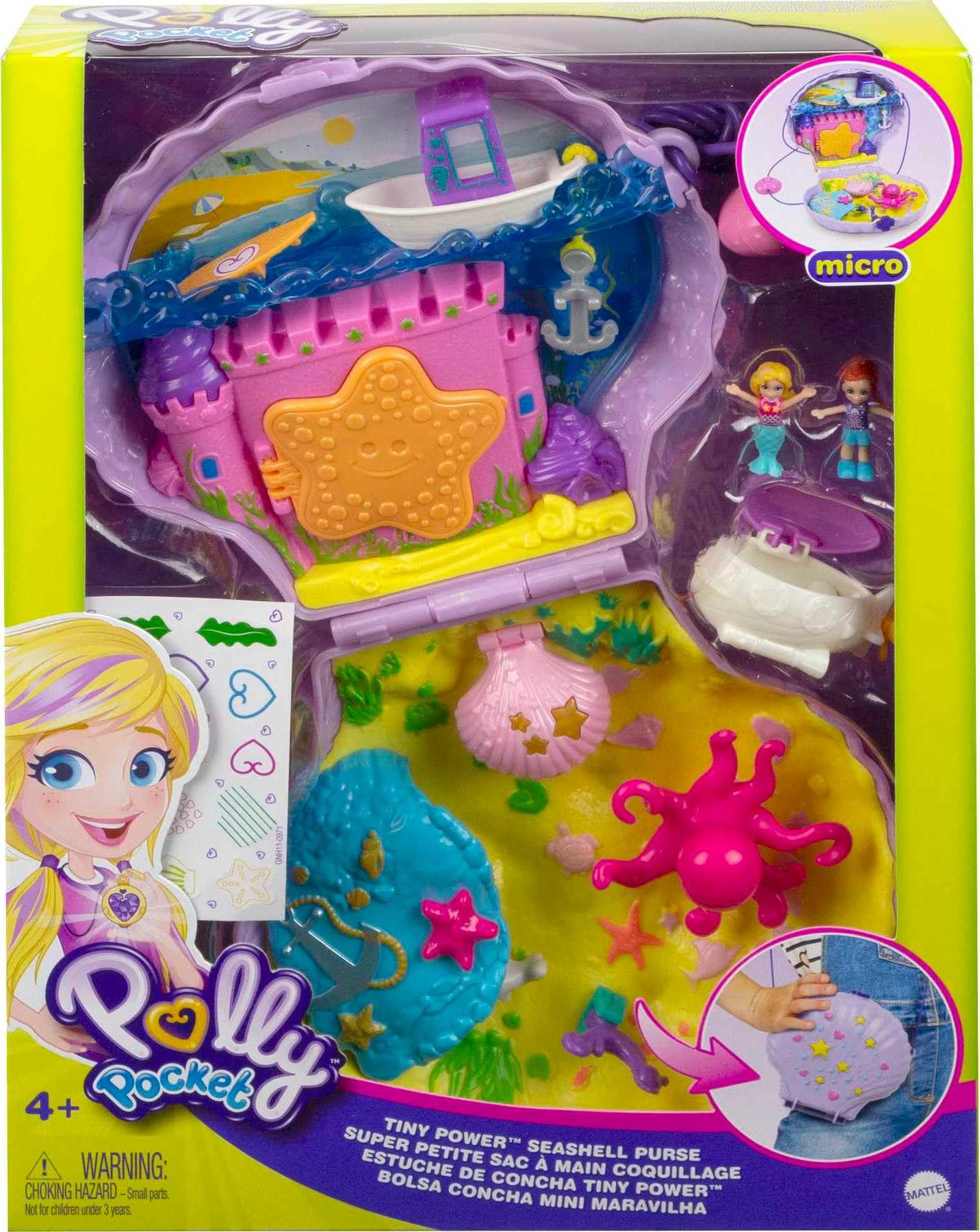 Polly Pocket Travel Toy with Micro Dolls & Accessories, Mermaid 2-in-1 Seashell Purse Playset (Amazon Exclusive)
