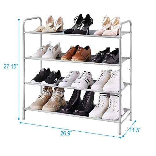 MAX Houser Shoe Rack Storage Organizer 4 Tier Free Standing Fabric Shoe Shelf Compact Shoe closet Organizer Stand Shoe Rack Shelf for 12-20 Pairs, for Entryway Closet Bedroom (Light Gray)