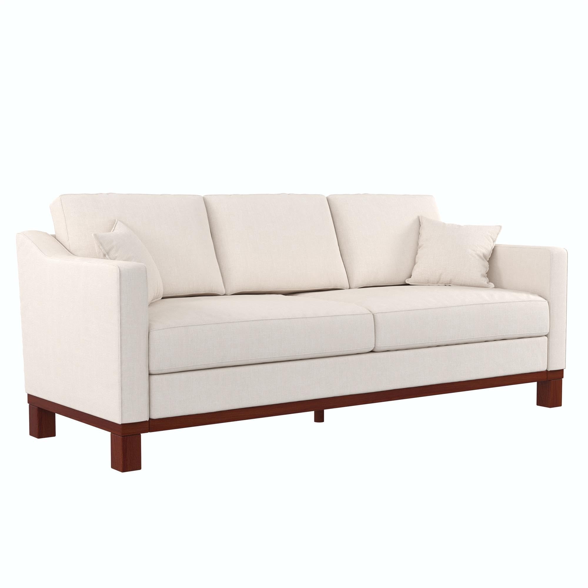 Dorel Home Products DHP Brooklyn Upholstered Wood Base Sofa w/2 Throw Cushions in Textured Beige
