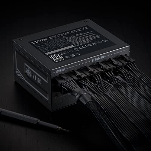 Cooler Master V 1100 SFX Platinum, UK Plug - 80 Plus Platinum, Fully Modular Power Supply Unit, Fits Mini-ITX to ATX Cases, Full ATX 3.0 Support, Quiet 92mm FDB Fan, 10-Year Warranty - 1100W