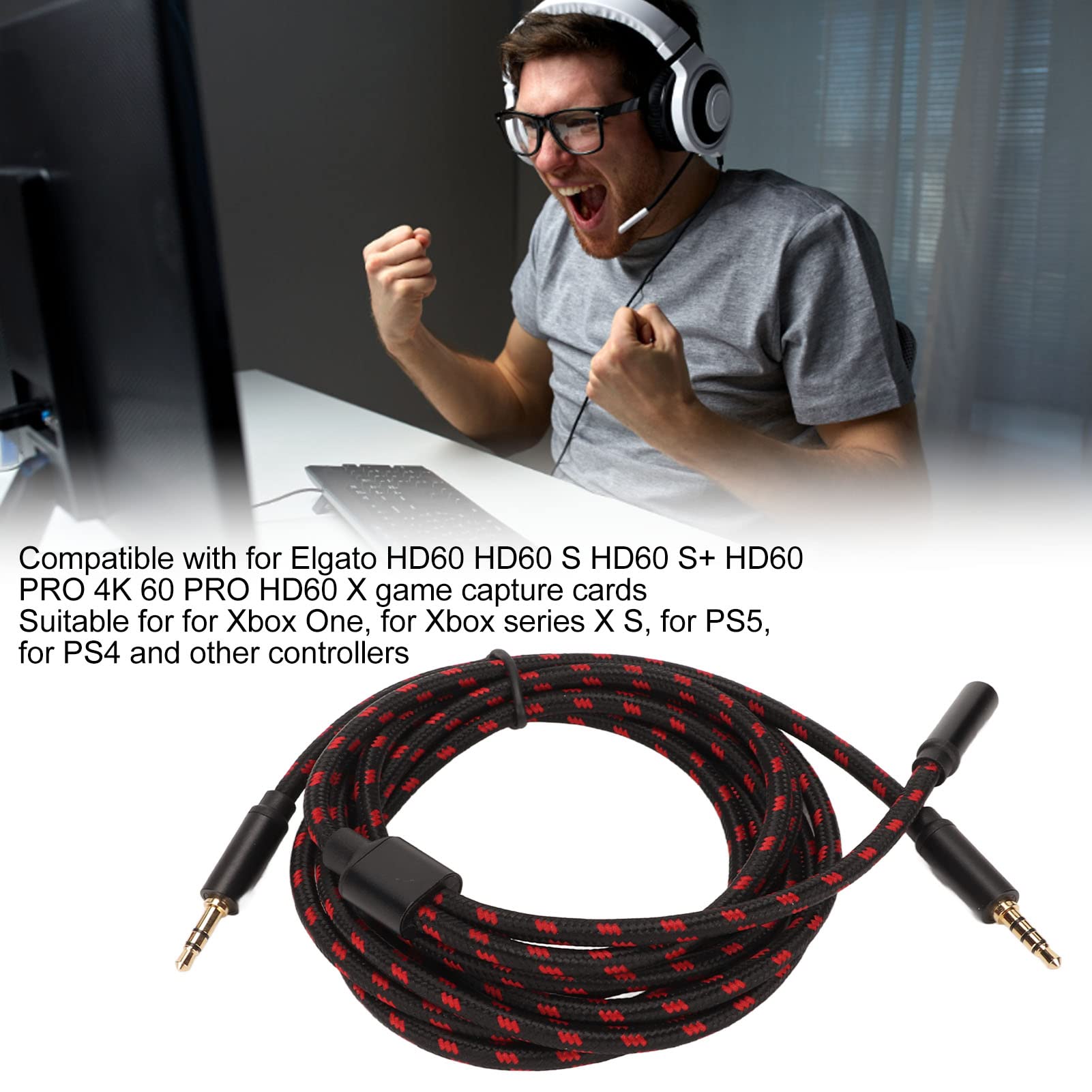 Chat Adapter Cable, TangleFree Chat Link Cable Durable Replacement Cable for Online Gaming for HD60 PRO for HD60 for Laptop