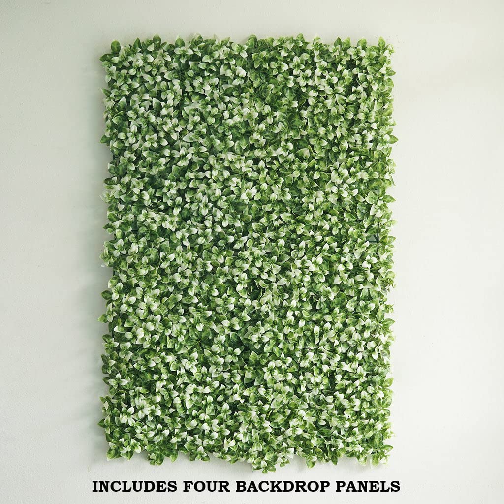 Tableclothsfactory 4 Pack Artificial Boxwood Hedge Faux Foliage Green Garden Wall Mat - White/Green Grass Mat Covers 11sq.ft