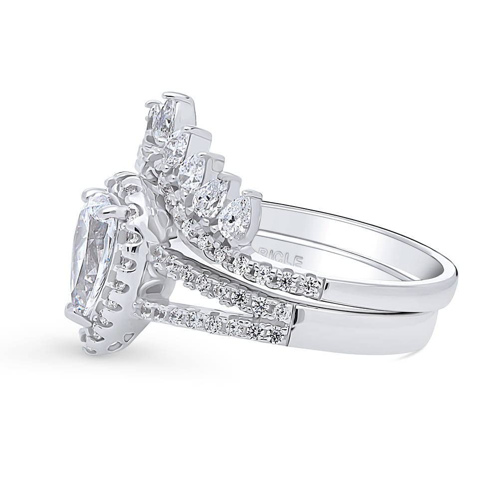 BERRICLE Sterling Silver Halo Wedding Engagement Rings Pear Cut Cubic Zirconia CZ Split Shank Ring Set for Women, Rhodium Plated Size 6