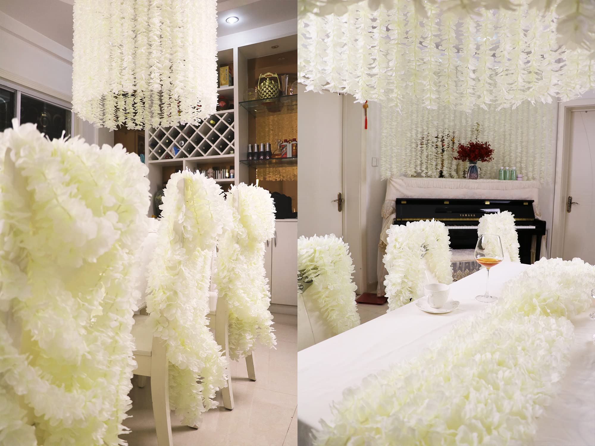 LUSHIDI 32.8Ft Artificial Silk Wisteria Vine Hanging Flowers Garland Home Outdoor Wedding Arch Garden Wall Decor,Pack of 10 (Off White)