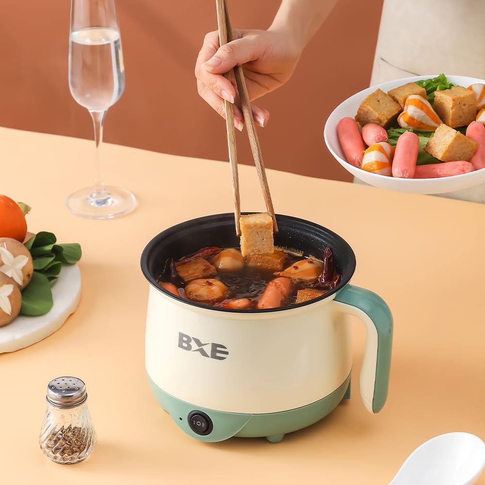 BXE 6-in-1 kitchen Electric Electric Hot Pot, Portable Multi Functional Travel Cooker Auto Power Off Rapid Heating Compact and Portable ,1.5L Rapid Noodles Cooker, Non-Stick Electric Pot Perfect for