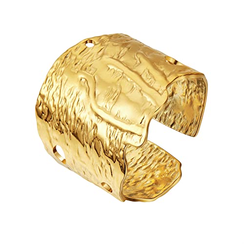 BUEMMR Stackable 14K Thick Gold Chunky Band Open Ring for Women Stacking Adjustable Wide Cuff Rings Fashion Jewelry