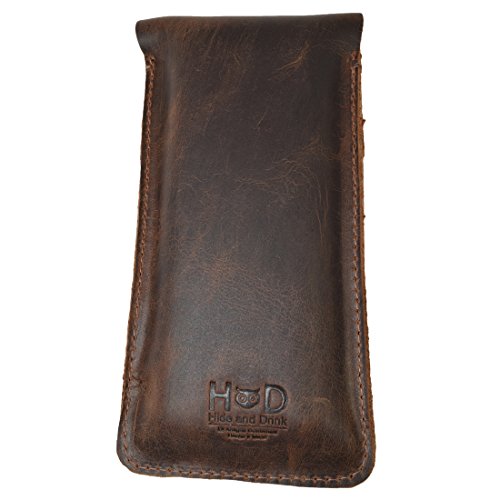 Hide & Drink, Rustic Durable Slim Leather Cigar Case Holder for Three 50 Ring Cigars, Classic, Handmade (Bourbon Brown)