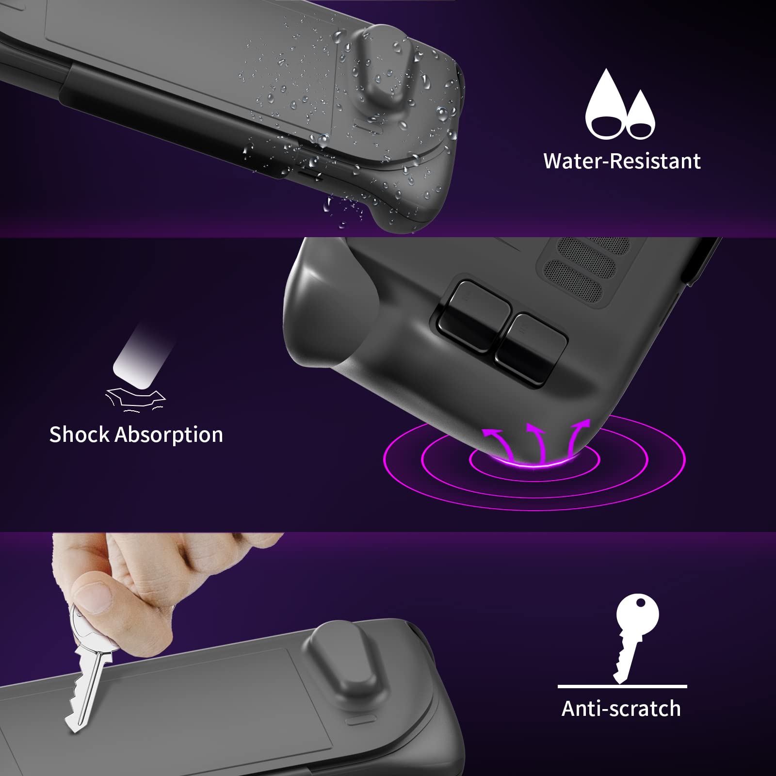 BRHE Steam Deck/OLED Case Rugged Armor Protective Case Designed for Steam Deck/OLED TPU Cover with Absorption Anti-Scratch Cover Protector Steam Deck/OLED Accessories Black