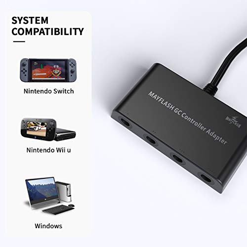Mayflash GameCube Controller Adapter for Wii U, PC USB and Switch, 4 Port