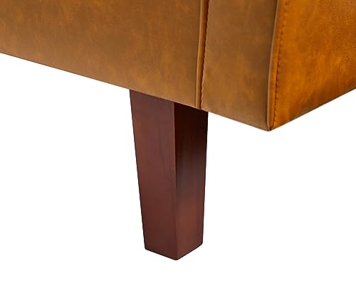 Eafurn 74.41" Faxu Leather Upholstered Futon Bed, Deep Button Tufted Convertible Folding Sleeper Solid Wood Legs, 3 Seater Comfy Soft Sofa & Couches for Living Room Office, Brown PU