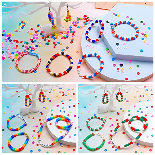 Bundooraking Clay Beads,6000+pcs Multicolor Polymer Clay Beads for Jewelry Making, Heishi Beads, Elastic Strings, Clay Beads for Bracelet Making - Perfect Crafts Beads Set.