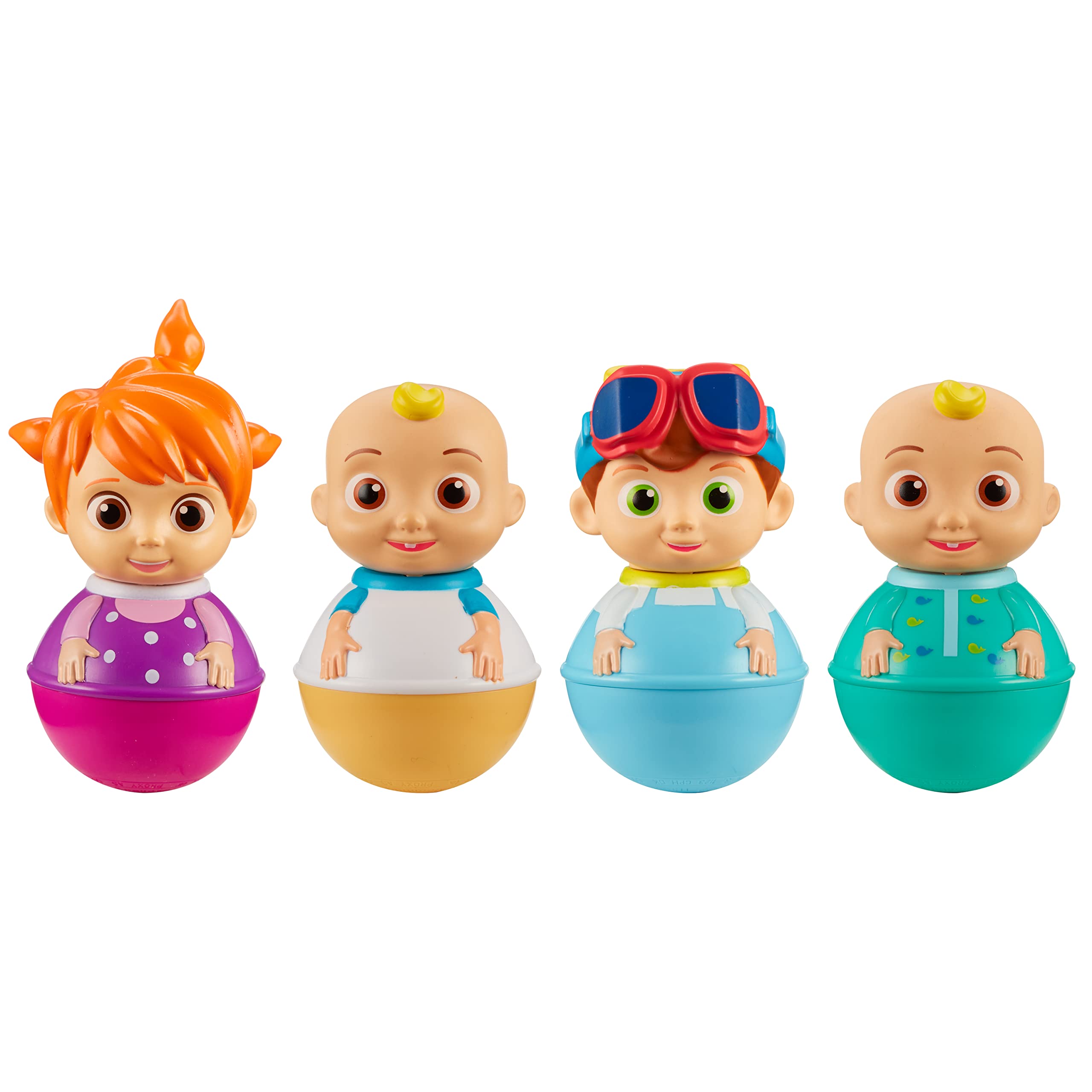 Cocomelon Weebles 4 Figure Pack, Chunky Moulded Figures, JJ, moonbug, Preschool Imaginative Play, Blue