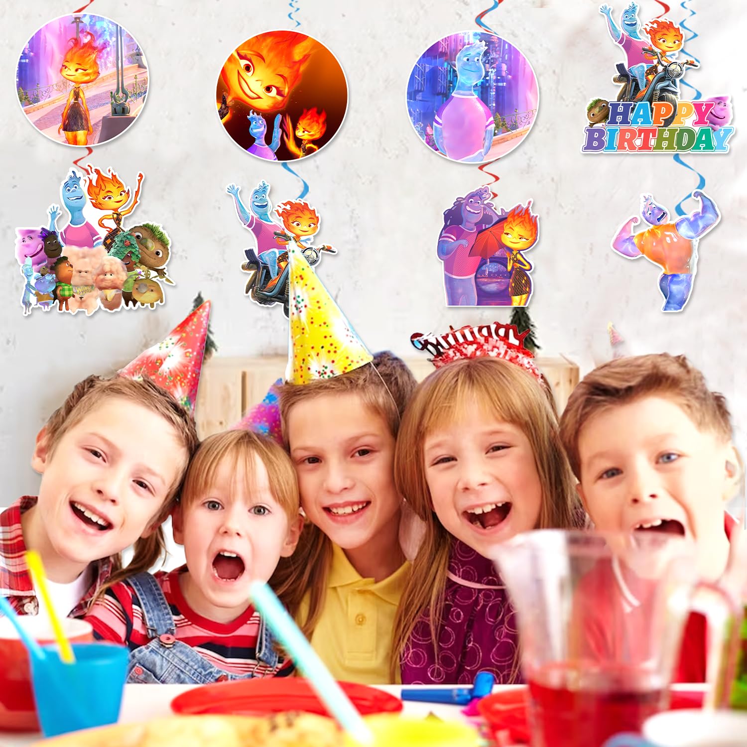 brupthay Elemental Party Decorations Hanging Swirls, Elemental Birthday Party Supplies Foil Ceiling Swirls Streams Elemental Birthday Decorations, Animation Movie Elemental Birthday Decors