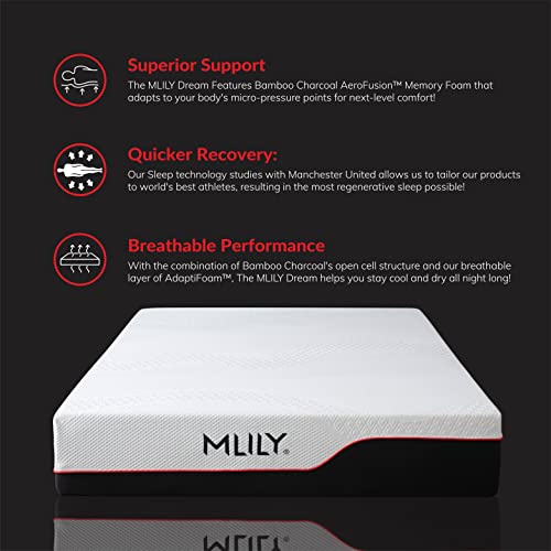 MLILY King Mattress, Manchester United 12 Inch Memory Foam Bamboo Charcoal Mattress, Cool Sleep & Pressure Relief, Made in USA, White