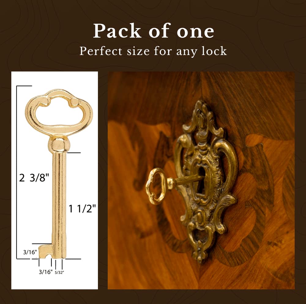 Hollow Barrel Brass Plated Skeleton Key for Antique Cabinet Doors, Grandfather Clocks, Dresser Drawers - Furniture Hardware | SK4-DB (1)