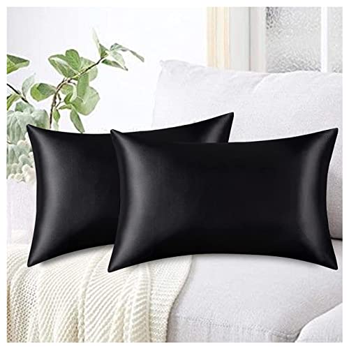 HOMIDATE Set of 2 Queen Pillowcase in Polyester – 20" x 30" in Black with Satin Feel - Luxury Soft and Breathable – Ideal for Bedding and Room Décor