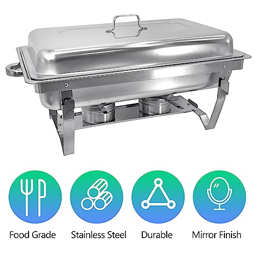Jacgood Chafing Dish Buffet Set 4 Packs,8 QT Stainless Steel Foldable Rectangular Chafing Full Size Food Pan,Chafing Servers with Covers Buffet Servers and Food Warmers for Parties Wedding