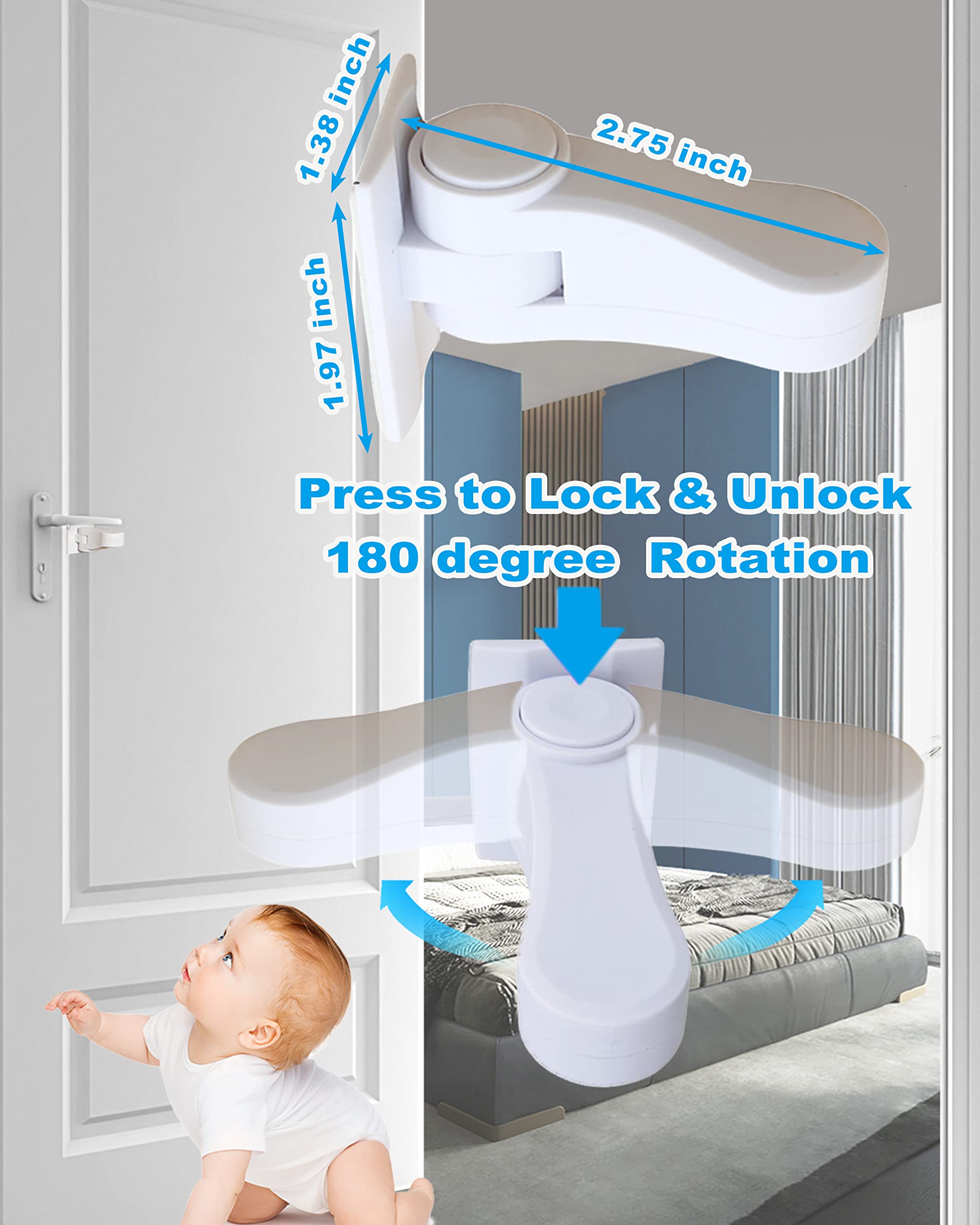 Door Lever Lock Child Proof, 4 Pack Safety Door Handles Lock Baby Proofing Locks Keep Faucet Switch Closed Strong Adhesive Easy Install No Drilling (White)