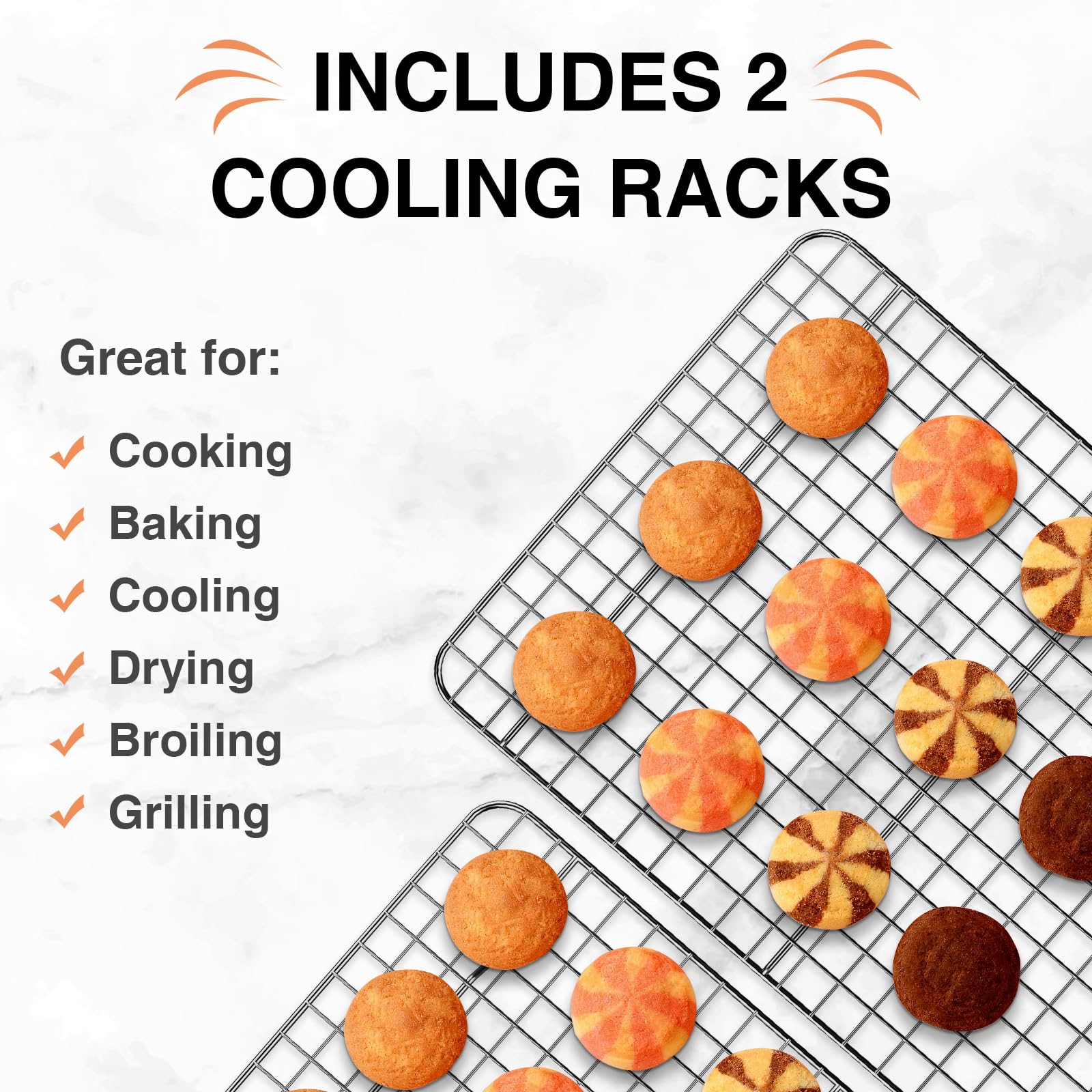 Cooling Rack for Baking 2-Pack, 15 x 10 Inches Baking Rack, Stainless Steel Wire Cookie Rack Fits Jelly Roll Sheet Pan, Oven Safe for Cooking, Roasting, Grilling