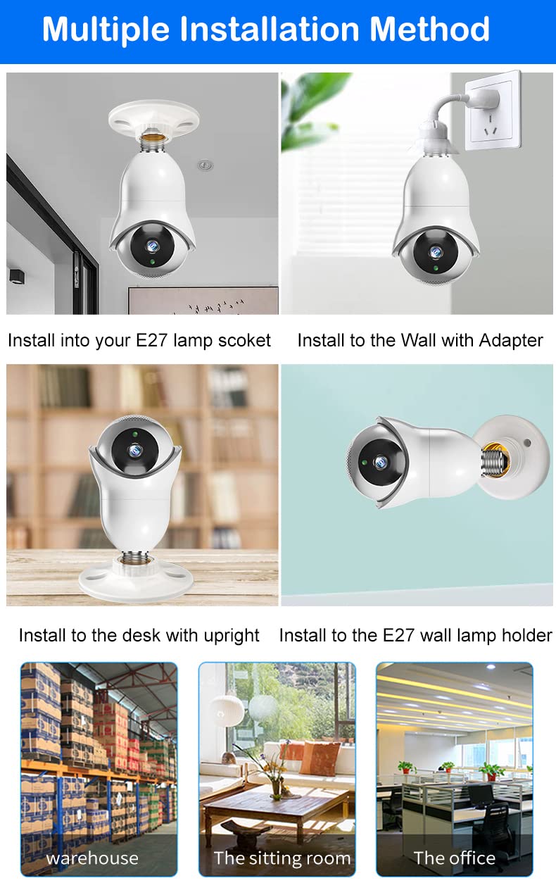 Burbifro 360° Security Lightbulb Camera, 2.4GHz & 5GHz 360 Degree WiFi Light Bulb Surveillance Camera, Wireless Camera for Home Security, Motion Detection, Two-Way Audio Cam