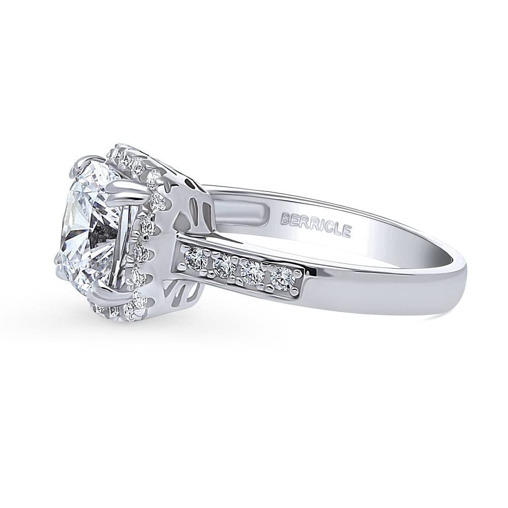 BERRICLE Sterling Silver Halo Wedding Engagement Rings Cushion Cut Cubic Zirconia CZ Ring for Women, Rhodium Plated Size 8