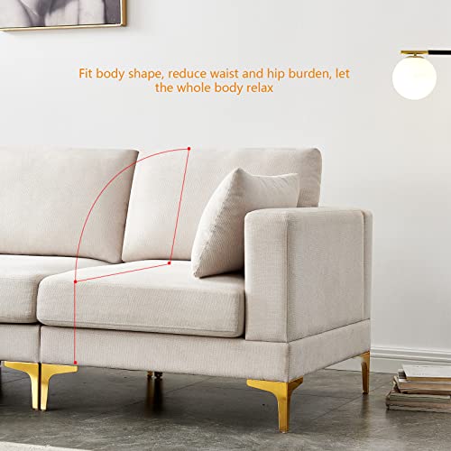 Eafurn Modular Sectional Reversible Chaise Lounge and Moveable Ottoman,Free Combination L Shaped Convertible, 3 Seat Upholstered Sofa & Couch for Living Room,Office, Beige
