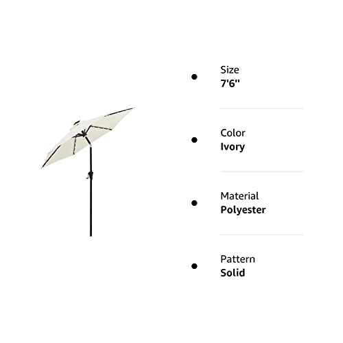 FLAME&SHADE 7.5 ft Solar Powered Outdoor Market Patio Table Umbrella with LED Lights and Tilt, Ivory