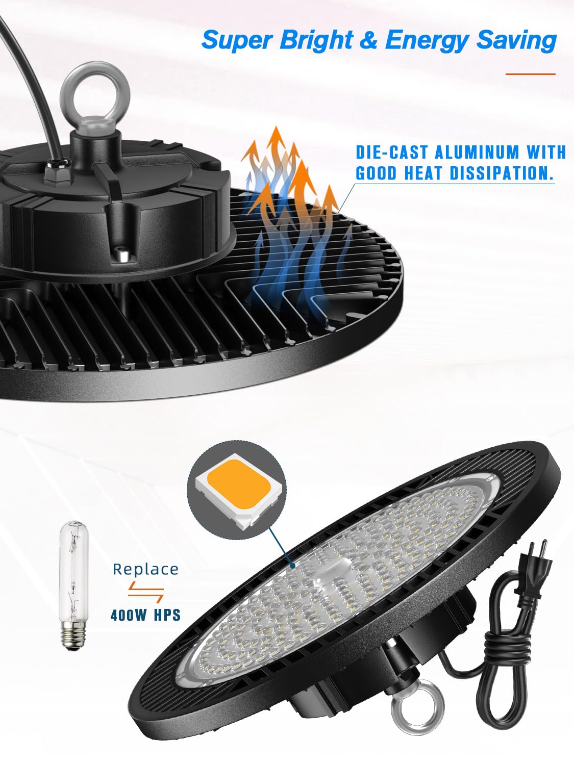 ELEKICO UFO Led High Bay Light 150W 5000K Shop Lights 21000Lm Daylight with Plug, UFO High Bay Lights for Garage Warehouse Workshop Factory Barn Logistics Center 6 Pack