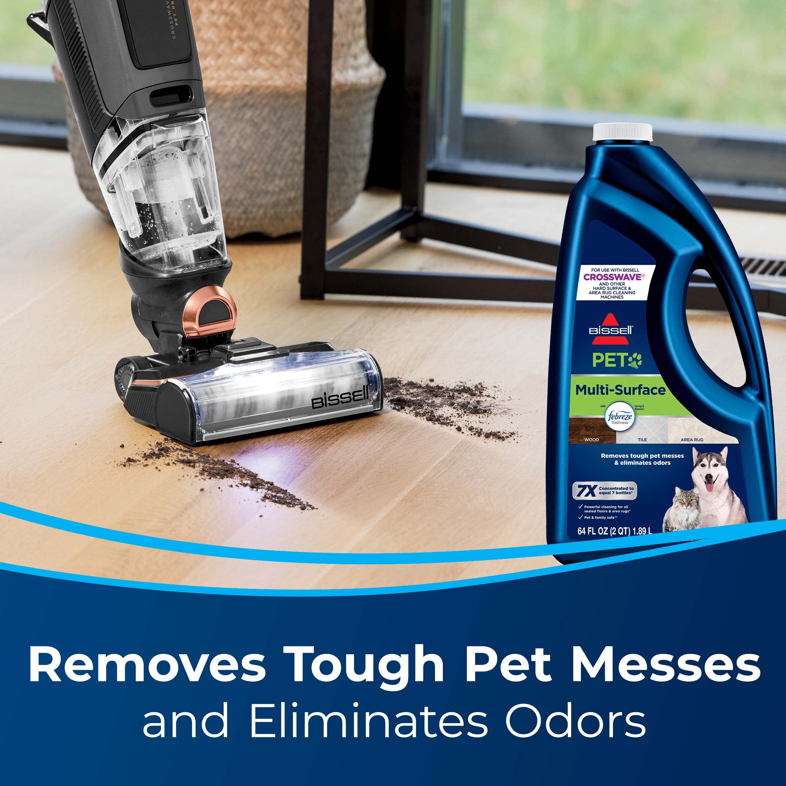 Bissell Pet Multi-Surface Febreze Freshness for Crosswave and Spinwave (64 oz), 22951, 64 Ounce, 64 Fl Oz & PET PRO OXY Spot & Stain Formula for Portable Carpet Cleaners, 32 oz, 2034
