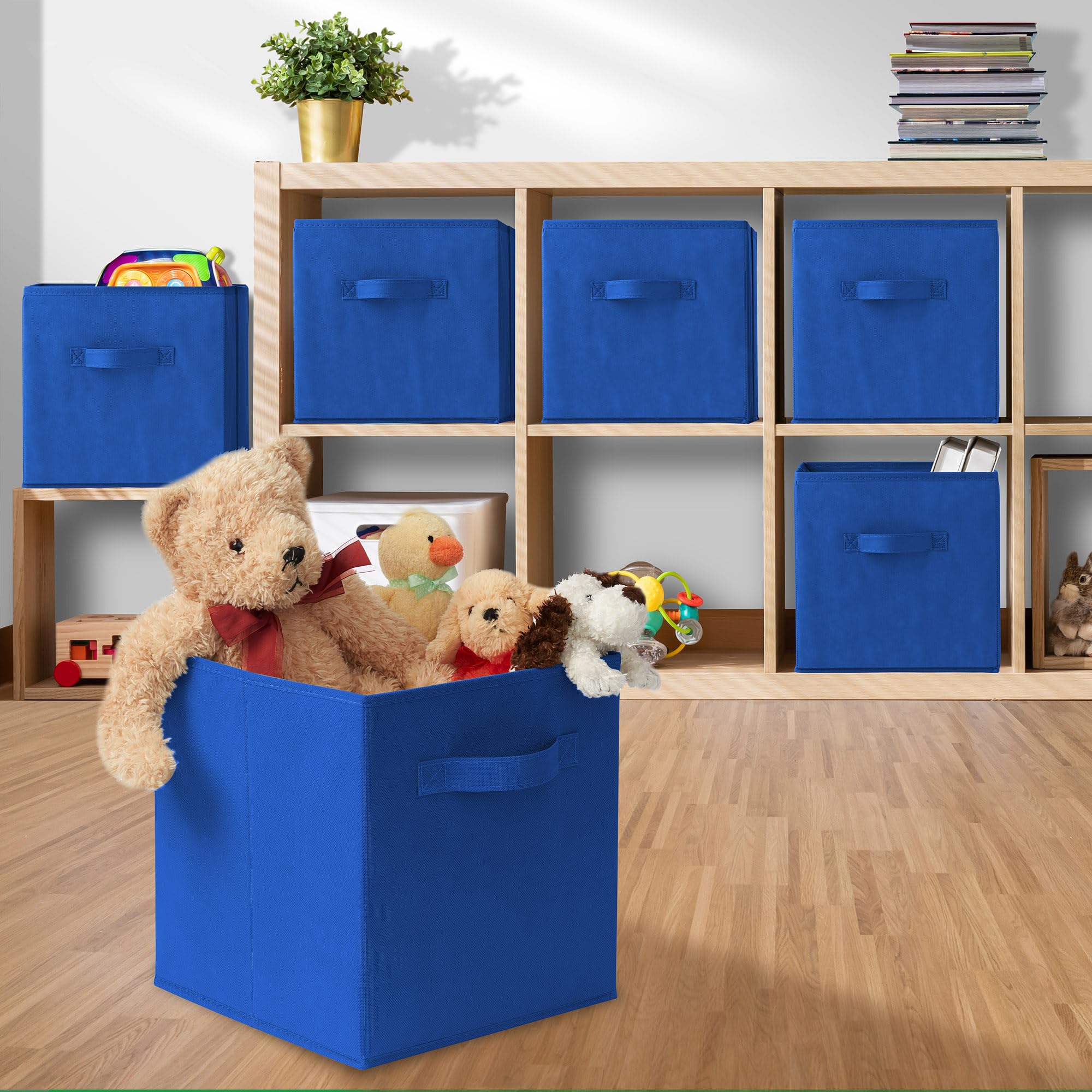 Casafield Set of 12 Collapsible Fabric Cube Storage Bins, Royal Blue - 11" Foldable Cloth Baskets for Shelves, Cubby Organizers & More