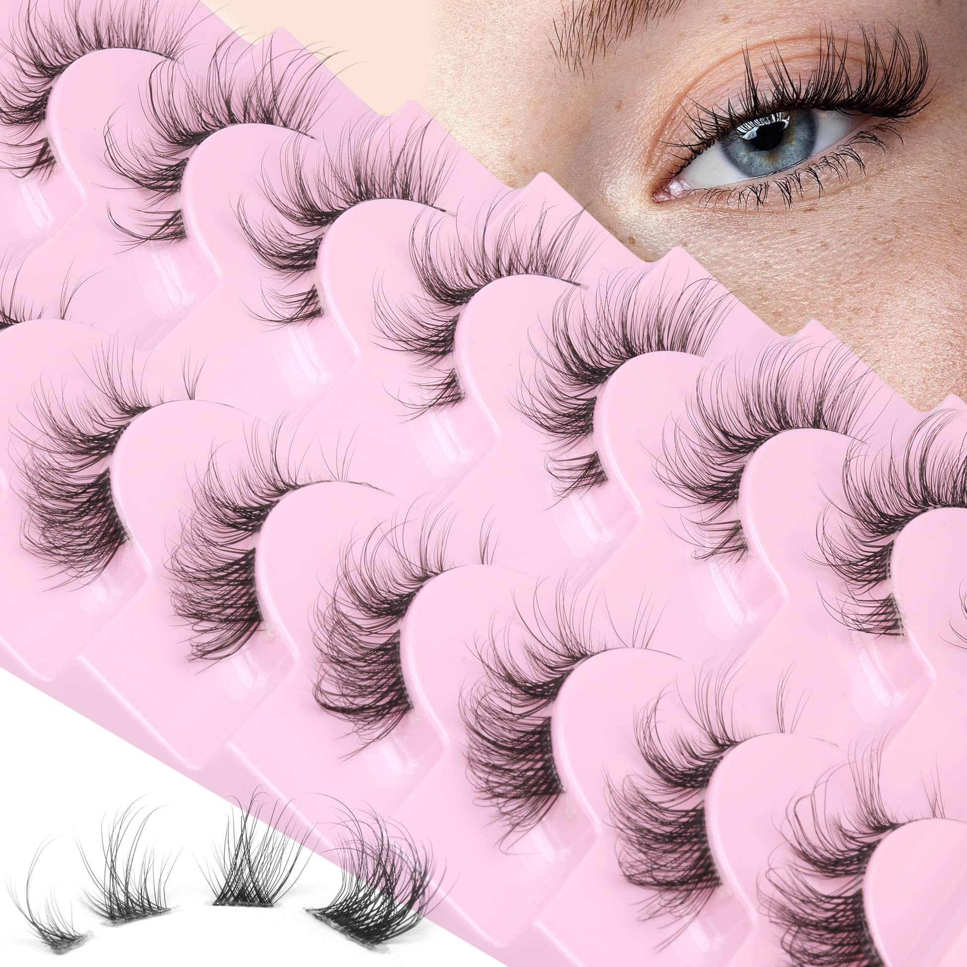 Bottom Lashes Natural False Eyelashes Wispy Lower Mink Lashes Natural Look Clear Band Under Fake Eyelashes Extension DIY Cosplay Eye Lashes Pack 6mm Soft Light Reusable Lash Strip 7 Pairs