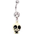 Body Candy Steel Clear Accent Black and White Cutie Skeleton Halloween Dangle Belly Ring