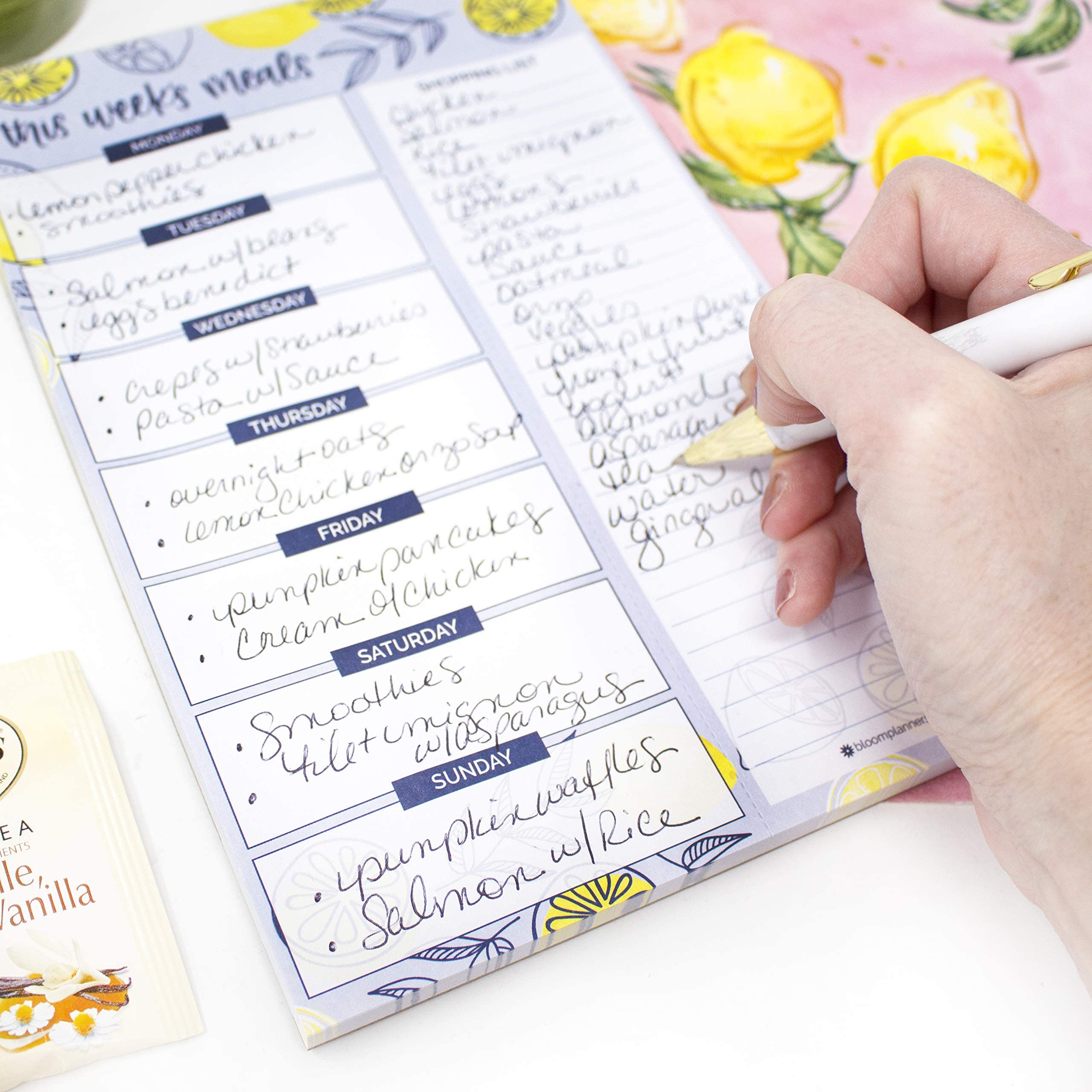 bloom daily planners Weekly Magnetic Meal Planning Pad for Fridge with Tear-Off Grocery Shopping List - Hanging Food/Menu Organizer Notepad with Magnets - 6β x 9" - Lemons